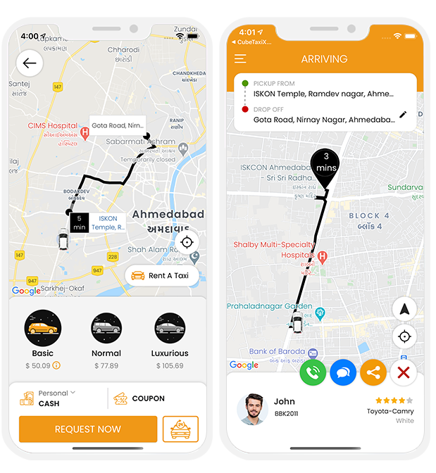 Uber Clone Demo, Taxi Rider and Driver App Live Demo - Cubetaxi