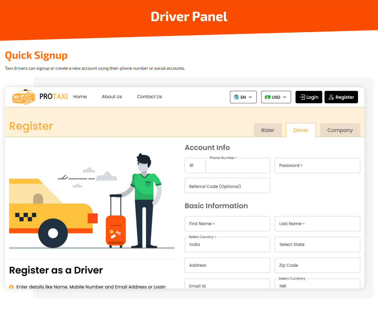 Uber Clone Web Panel | Taxi Booking App Front Panel